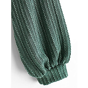 ZAFUL Women's Pullover Ribbed Cropped Knitwear Drawstring Ruched Knitted Crop Top Solid V-Neck Long Sleeve T-Shirt Green