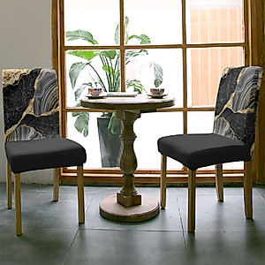 Chair Protector Seat Covers Black Marble Texture Gold Powder Stretch Removable Dining Room Chair Cover Set of 4,Gray Gradient Abstract Liquid Art Slipcovers for Kitchen Party Hotel Wedding