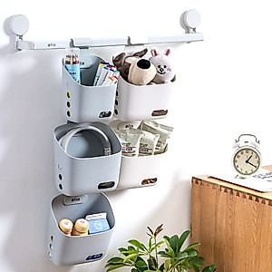 Plastic Hanging Basket Kitchen Storage Basket, Basket with Detachable hook, Hang it behind a door or on a railing, Over the Cabinet Door,White 2 Pack