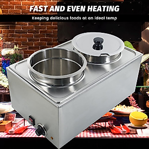 Commercial Food Warmer 2X8L Round Pot Steam Table Food Warmer Buffet Bain Marie with Temperature Control & Lids, Electric Soup Warmer for Catering and Restaurants - 120V, 1200W