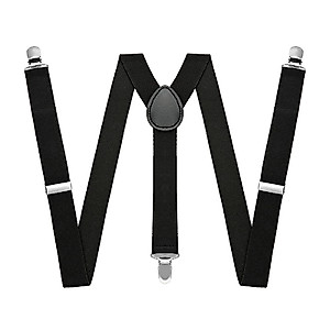 YOTOZU Elastic Adjustable Heavy Duty Suspenders Y Shaped Braces with Strong Clips for Trousers Clip On One Size Fits All Men and Women,Black