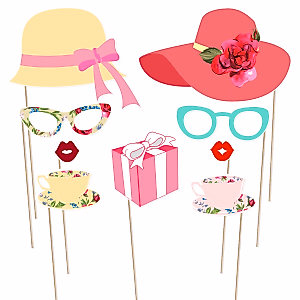 LUOEM Tea Party Photo Booth Props Funny Tea Party Supplies for Wedding Bachelorette Engagement Birthday Bridal Shower Christmas Party Decorations (30 Pack)