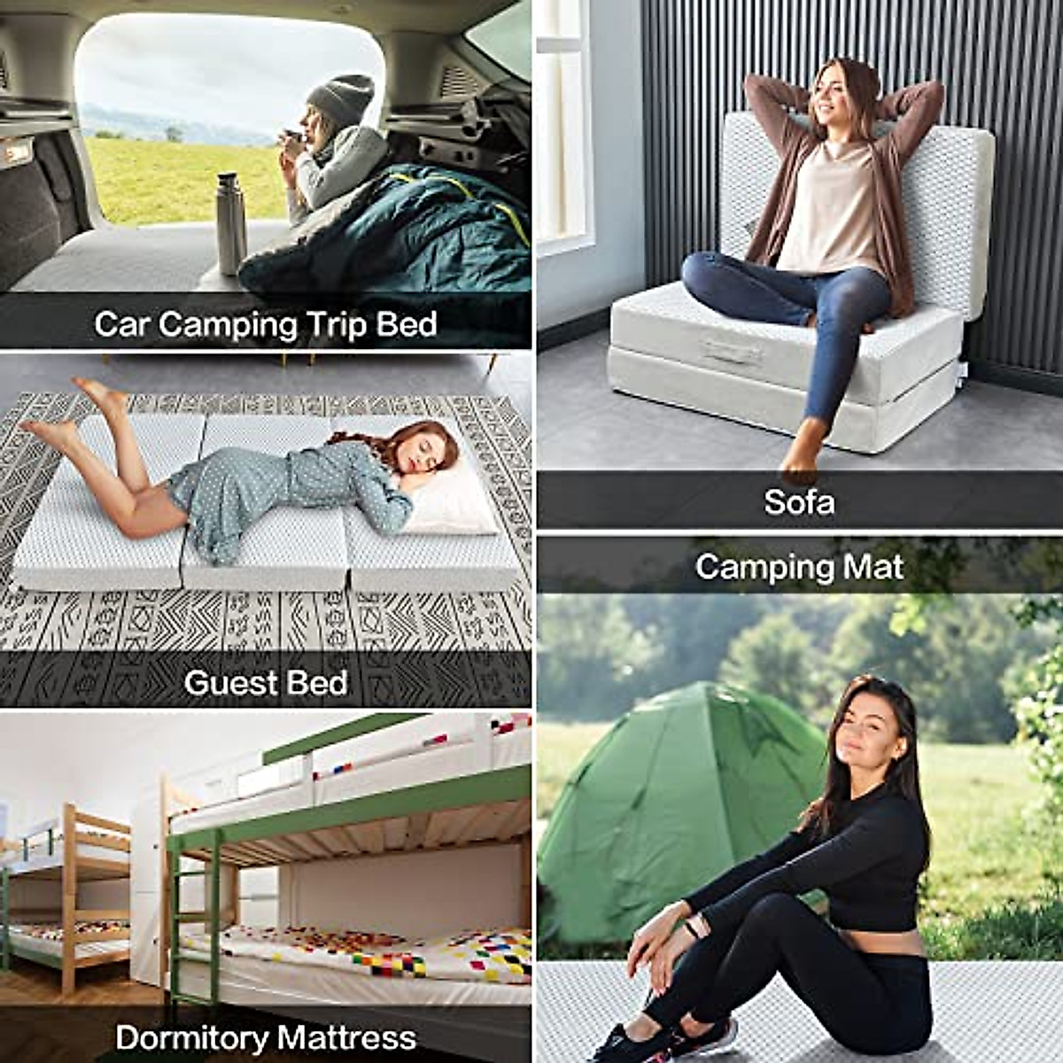 Bejibear Folding Mattress, Upgraded Memory Foam Tri-fold Mattress with Ultra Soft Cover, Oeko-tex CertiPUR-US Certified Non-Slip Breathable Washable Cover, Foldable Mattress for Floor