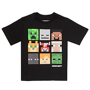 Minecraft Boys Video Game Character Graphics Long Short Sleeve Tees, Black, 4