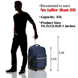 WEISHENGDA 18 inches Wheeled Rolling Backpack for Boys and Girls School Student Books Laptop Travel Trolley Bag, Dark Blue