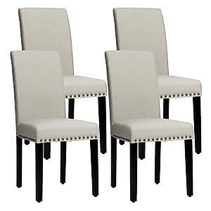 GORELAX Upholstered Dining Chairs Set of 4, Fabric Parsons Chair w/Solid Wood Legs, Nailhead Trim, Padded Seat, Kitchen Chairs for Dining Room, Kitchen, Living Room (Beige, Set of 4)