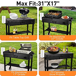 Outafurnia Outdoor Grill Table Stand, Folding Grill Carts, Portable Blackstone Griddle Stand with Shelf,Stable Outdoor Cooking Prep Table with Wheels for BBQ, Camping and Parties