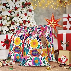 RLDOBOFE Christmas Gift Bags With Drawstring Mexican Otomi Animals Christmas Burlap Gift Bag Christmas Drawstring Bag for Halloween Xmas Candy Bags Reusable Xmas Present Bags for Party Decorations