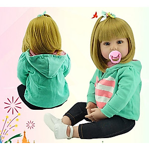 Pedolltree Lovely Handmade Soft Silicone Reborn Toddler Girl Dolls Golden Hair 24 Inch 60cm Realistic Looking Newborn Vinyl Dolls Toddler Toy for Kid Xmas Gift