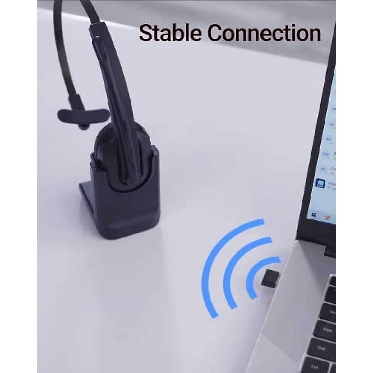 Bluetooth Headset with Microphone, HUAKUA AI Noise Cancelling Wireless Headset with Mute Button 50 Hrs Talk Time, on-Ear Headphones Trucker Headset for Computer PC Tablet Cell Phones Office Home Black