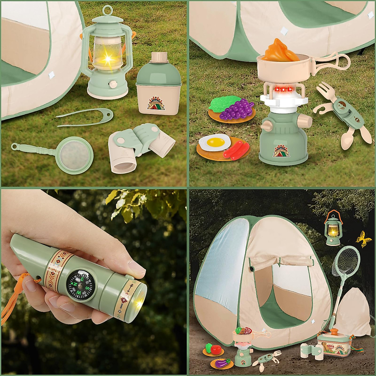 CIUGEO 48 PCS Kids Camping Set with Tent, Pop Up Tent with Camping Gear for Kids Play Tent Indoor Outdoor Pretend Play Set for Toddler Boys Girls Age 3-6