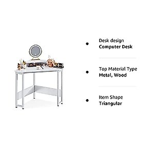 ODK Corner Desk Space Saving Small Desk with Sturdy Steel Frame, Computer Desk with Monitor Stand for Small Space, Easy Assembly Triangle Vanity Desk with Durable Wooden Desktop (White)