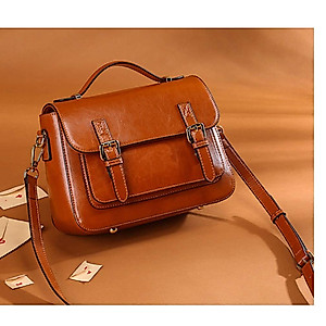 JeHouze Women's Genuine Leather Messenger Crossbody Medium Handbag Shoulder Vintage Purse (Brown)