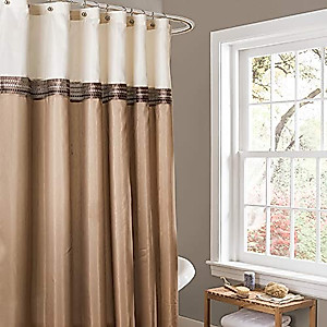 Lush Decor Beige/Ivory Terra Color Block Shower Curtain Fabric Striped Neutral Bathroom Decor, 72-Inch, 72" x 72"