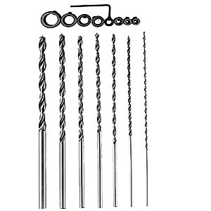 OSOF 7Pcs 12" Extra Long Wood Drill Bit 4/5/6/7/8/10/12mm 300mm Brad Point Wood Working Tool + 8Pcs Drill Stop Set for 1/8,3/16,1/4,5/16,3/8,7/16,1/2,5/8inch Diam Drill Depth Stop Collar Ring Bit