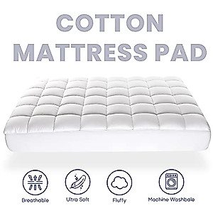 SLEEP ZONE Twin Size Cotton Mattress Pad, Soft Fluffy Cotton Top Mattress Topper, Machine Washable Mattress Protector Cover Fits 8-21 inch Deep Pocket, Twin