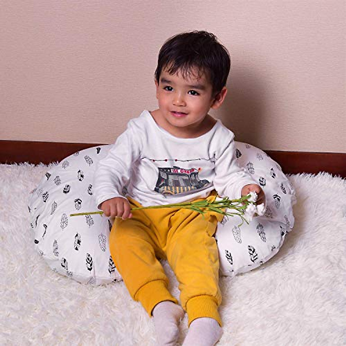 ALVABABY Nursing Pillow Cover Slipcover 2 Pack,100% Organic Cotton,Soft and Comfortable,Feathers Design,Maternity Breastfeeding Newborn Infant Feeding Cushion Cover,Baby Gift 2UBZT01
