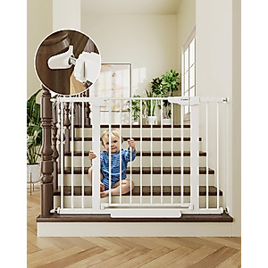 Cumbor 29.7-46" Baby Gate for Stairs, Mom's Choice Awards Winner-Auto Close Dog Gate for the House, Easy Install Pressure Mounted Pet Gates for Doorways, Easy Walk Thru Wide Safety Gate for Dog, White