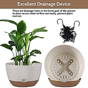EURCRBU 2 Pack Hanging Planters for Outdoor Indoor Plants, 10 Inch Plastic Outdoor Hanging Planter, Hanging Flower Pots for Outside with Drainage Holes & Removable Saucer for Garden Home (Beige)