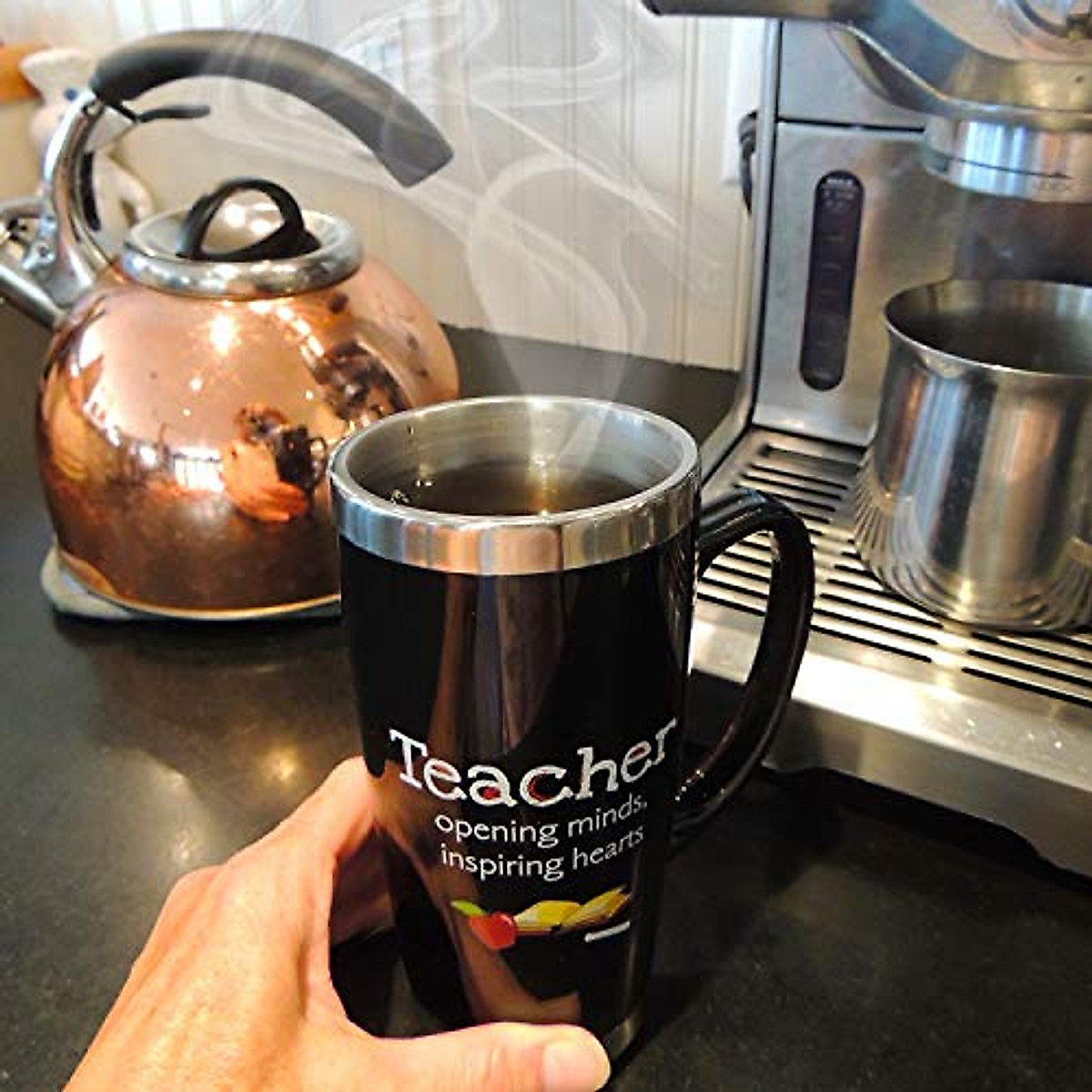 Teacher’s Travel Mug - Insulated Coffee Thermos with Lid, Inspirational Teacher Appreciation Gifts, Gift For Professors, Educators, and Teachers Assistants, 7 Inches Tall, 16 Ounces