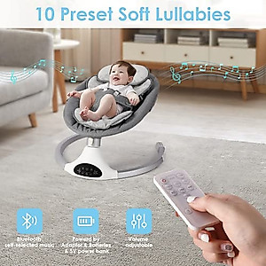 Baby Swing for Infants, Baby Rocker with 5 Point Harness, Bluetooth Support Baby Swing, 10 Preset Lullabies. 3 Speed Natural Baby Swing, Infant Swing with Remote Control and 3 Hanging Toys