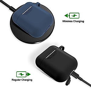 AirPods1st/2ndCase with Lanyard TPU Shockproof Full-Body Protective Case Cover Soft RubberTexture for AirPods 1st/2nd Generation (Black+Dark Blue)