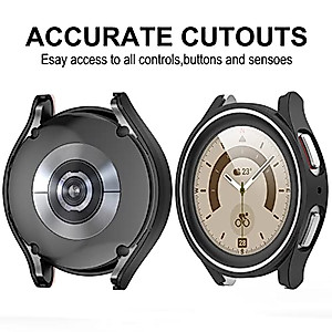 [5+5 Pack] Compatible for Samsung Galaxy Watch 5 Pro 45mm Screen Protector Case,Matte PC Bumper Cover+5 Tempered Glass Screen Protector Films for Galaxy Watch 5 Pro Accessories