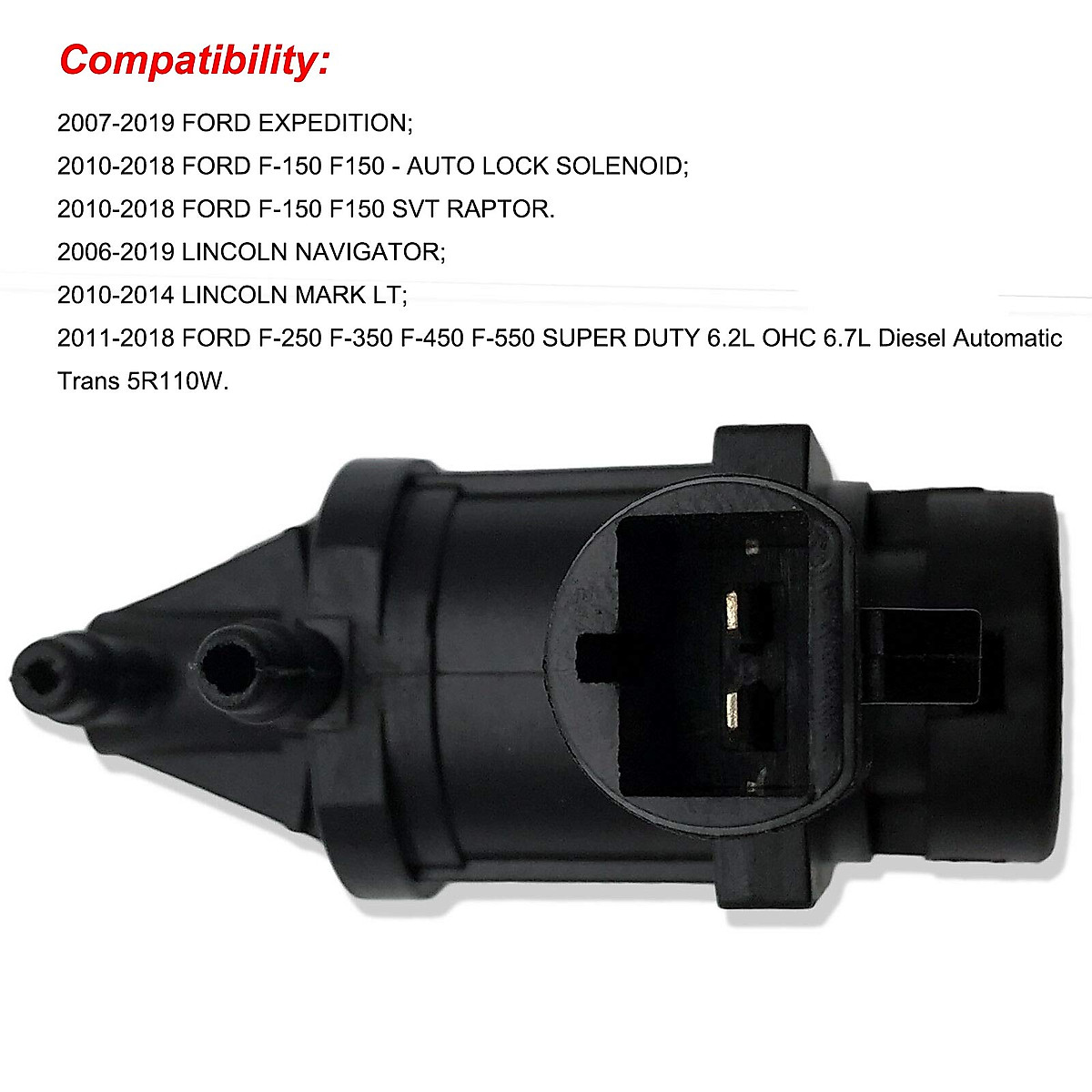 Vacuum Solenoid Purge Valve 4WD Evaporative Emissions Solenoid Hub Locking Solenoid for FORD F-150 Lobo F-250 Expedition Lincoln Navigator 9L14-9H465-BA 6L3Z-9H465-B Vacuum Solenoid Valve