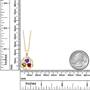 Gem Stone King 18K Yellow Gold Plated Silver Yellow Gold Plated Build Your Own Personalized 3 Heart Shape Birthstone Flower Women's Mothers Family Blossom Couple Pendant