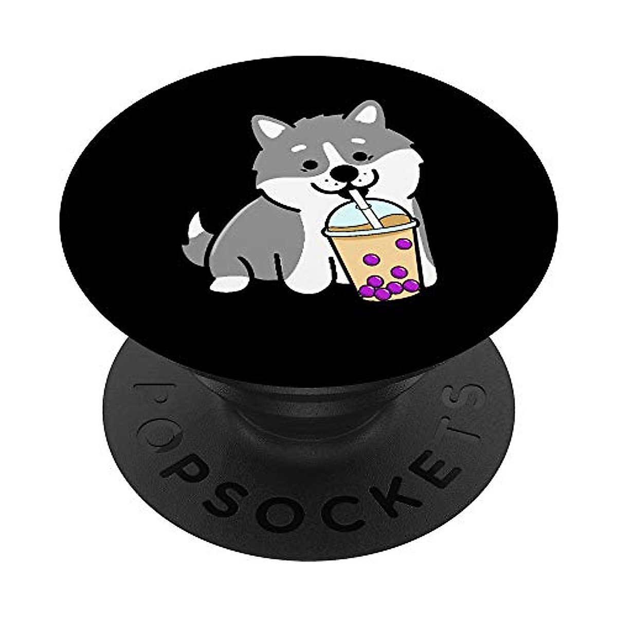 Siberian Husky Drinking Bubble Tea PopSockets Swappable PopGrip