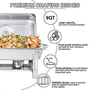 THXSUN 2-Pack 9QT Chafing Dish Buffet Set, Stainless Steel Full Size Chafers and Buffet Warmers Sets, Foldable Chafing Dishes with Pan, Lid, Frame, Fuel Holder for Catering Party Banquet (Upgrade)