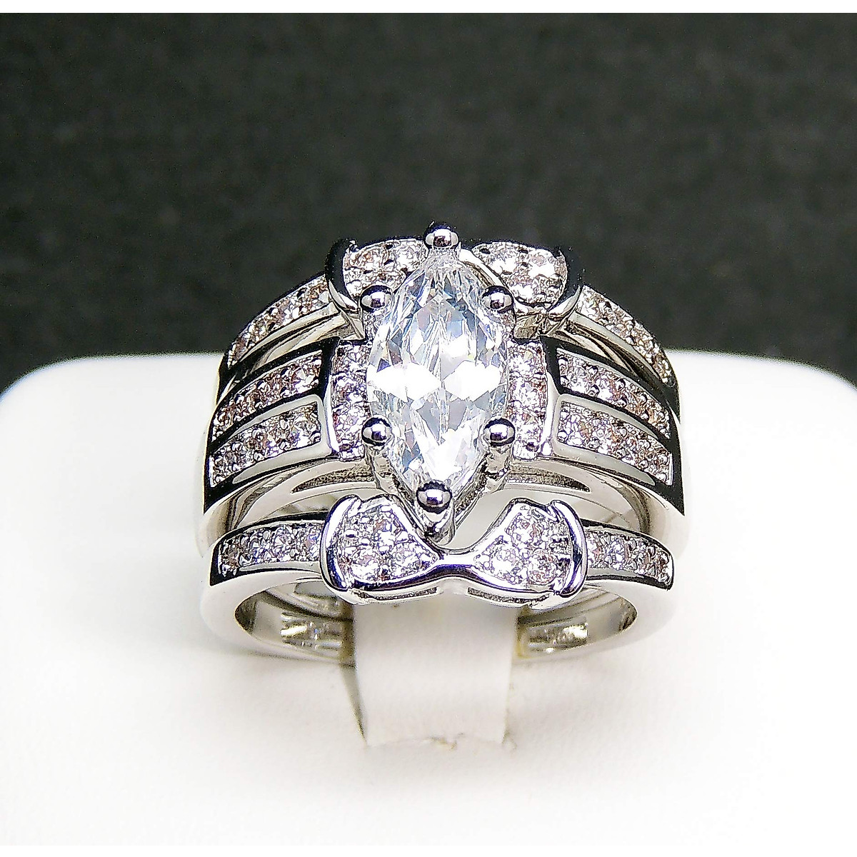 Ginger Lyne Collection Three Ring Bridal Engagement Ring Wedding Band Set Size 7