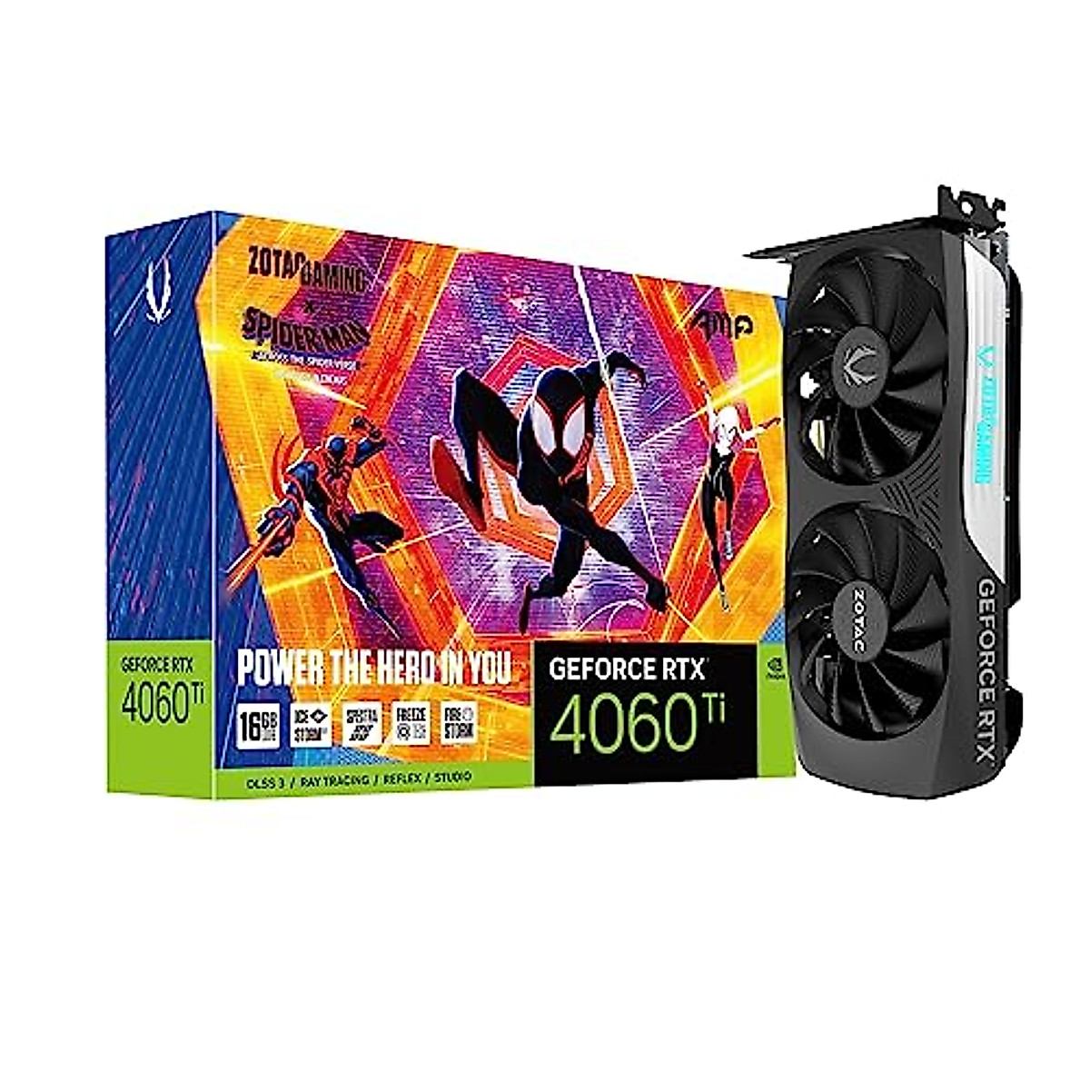 ZOTAC Gaming GeForce RTX 4060 Ti 16GB AMP Spider-Man: Across The Spider-Verse Inspired Graphics Card Bundle, ZT-D40620F-10SMP