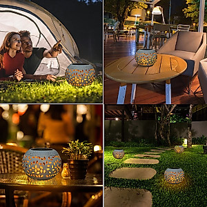 Solar Table Lantern Outdoor Waterproof- Dancing Flickering Flame Solar Powered LED Light,White Metal Desktop Decorative Lamp Auto On/Off Lighting Dusk to Dawn for Desk Patio Garden Pathway Yard