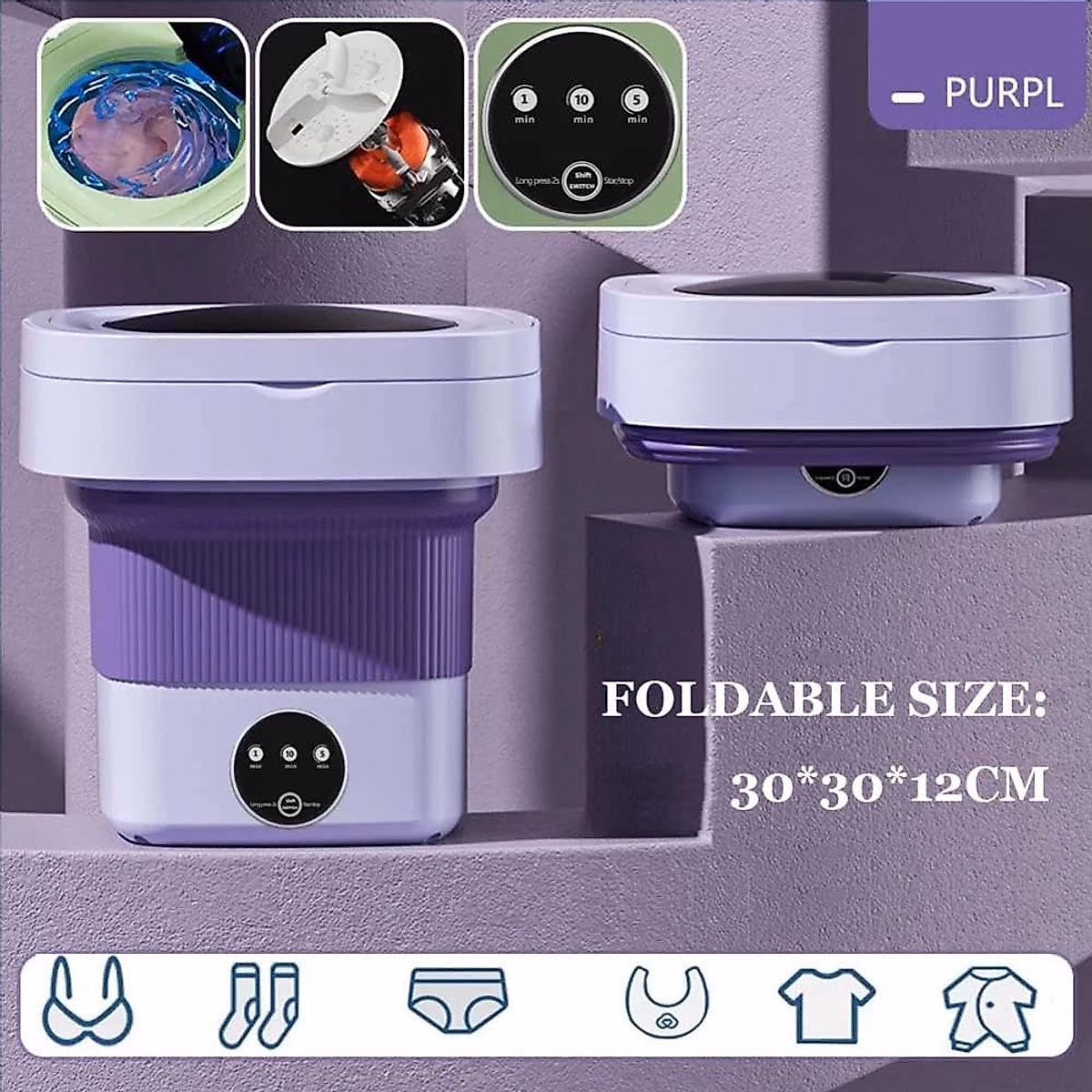 JCAKES Mini Portable Washing Machine，Foldable Washing Machine，Small Washing Machine，6.5L Washing Machine with Drying Drum, 3 Modes Touch Timer Washing Machine，for Socks, Baby Clothes, Underwear