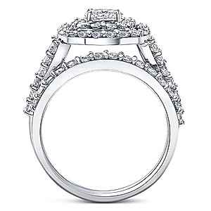 2 Ct TW Diamond Engagement Cushion Halo Engagement Ring Set White Gold Lab Grown - Size 5