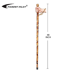 FOREST PILOT Big Ball Head Twisted Style Wooden Walking Stick for Hiking with Compass (Nature Color, 48 Inches, One Piece)