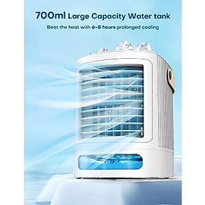 FANCOLE Portable Air Conditioners, 3-IN-1 Small Air Conditioner w/ 3-Level Humidify & 3 Speeds, 7-Color Night Lights, Top Fill Tank for 8H Cooling, Desk Mini Air Conditioner for Bedroom Room Office