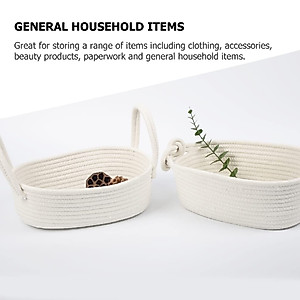 Artibetter Cotton Woven Basket Woven Cotton Rope Storage Basket Decorative Hamper Handled Nursery Shelf Baskets Desktop Makeup Cosmetics Organizers for Trinket Jewelry Toys Woven Gift Basket