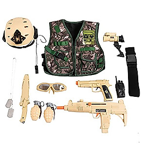 JOYIN 12 Pcs Army Costume Soldier Military Combat Marines Accessories Set for Halloween Costume Cosplay, Soldier Role Play Set for Kids, Deluxe Camouflage Dress Up and Birthday