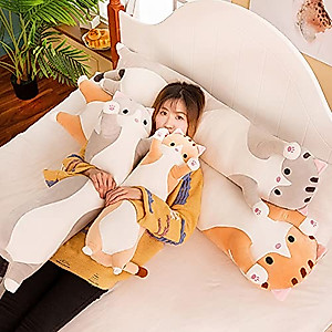 Irishom Plush Pillow, Cat Long Throw Sleeping Pillow Cute Cartoon Cat Shaped Plush Toy Sleeping Long Throw Pillow Home Office Study