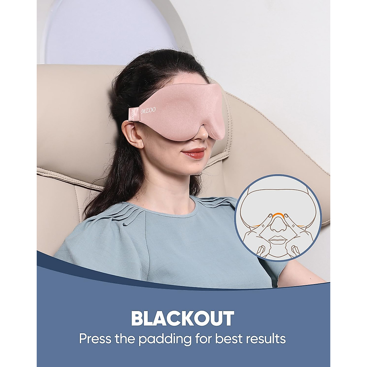 MZOO Sleep Eye Mask for Side Sleeper Men Women, Zero Eye Pressure 3D Sleeping Mask, Light Blocking Patented Design Night Blindfold, Soft Eye Shade Cover for Travel, Pink