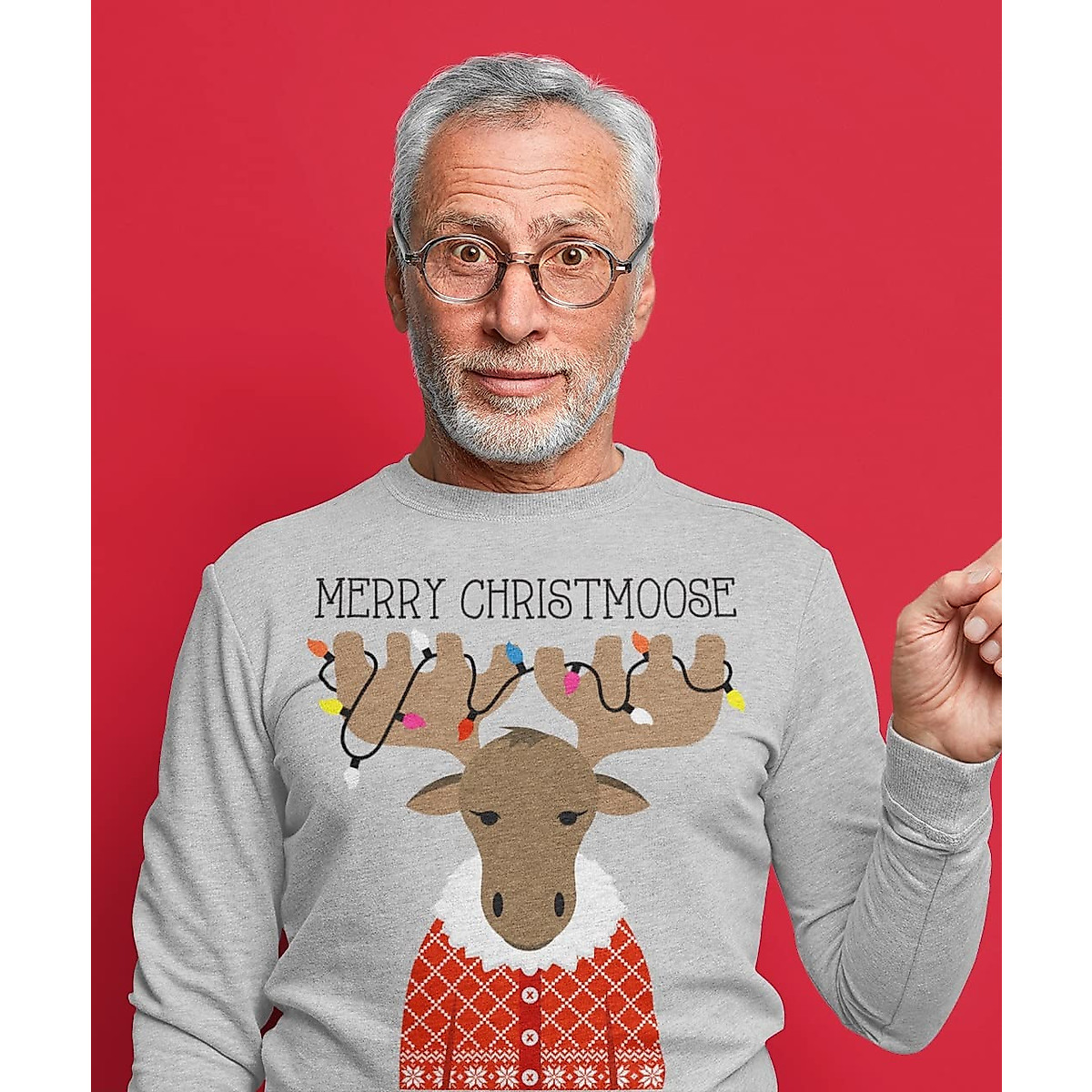 Animal World Ugly Christmas Sweater Men, Funny Xmas Sweaters, Mens Long Sleeve Merry Christmoose Festive Holiday Pullover Ideal for Parties and Seasonal Casual Wear, Heather, 4XL