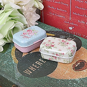 HELYZQ Flower Tin Trinket Jewelry Coin Box Tinplate Storage Case Small Rectangular