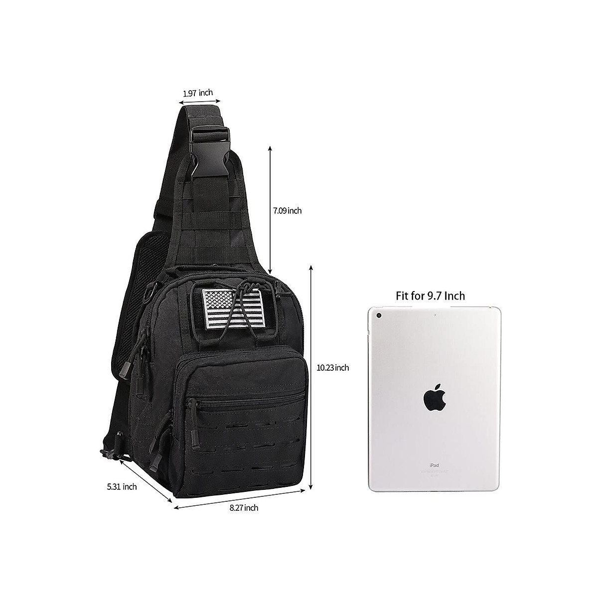 BOMTURN Tactical Backpack Shoulder Bag - 1000D Waterproof Military Backpack // Laser Cut Molle System // CCW Bags Outdoor Sling Bag for Every Day Carry Black