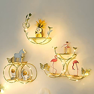 FWHK Room Decor, Wall Shelf with Lights for Home Decoration, Gold (Semicircular Butterfly Combination)