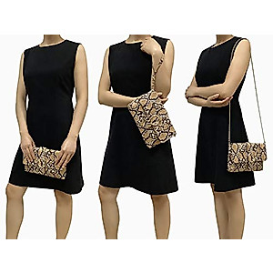 CHARMING TAILOR Snake Clutch Purse with Wrist Strap PU Python Clutch Dress Handbag (Beige)