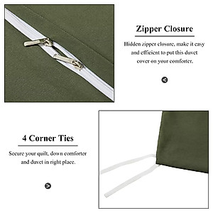 VClife Modern Army Green Duvet Cover Twin Size Comforter Cover Sets Soft Breathable Washed Microfiber Bedding Duvet Cover Sets 3 Pieces Simple Solid Bedding Duvet Cover with Zipper Closure 68" x 86"