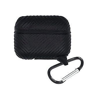 New SAMEO Design Soft Silicone Protective Case of AirPods Pro (Neck Strap, Case, Carabiner of 1 Set) DustProof, DropProof, Wireless Charing (Black)