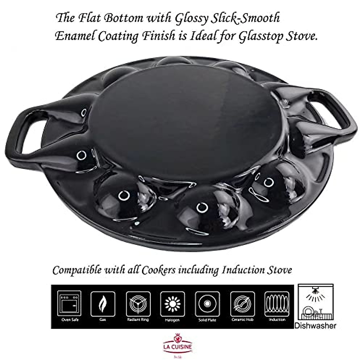 La Cuisine Pancake Pan Poffertjes Takoyaki Aebleskiver Ebelskiver Pan – Cast Iron with Porcelain Enamel Coating. Compatible with all cook tops including Induction Stove.